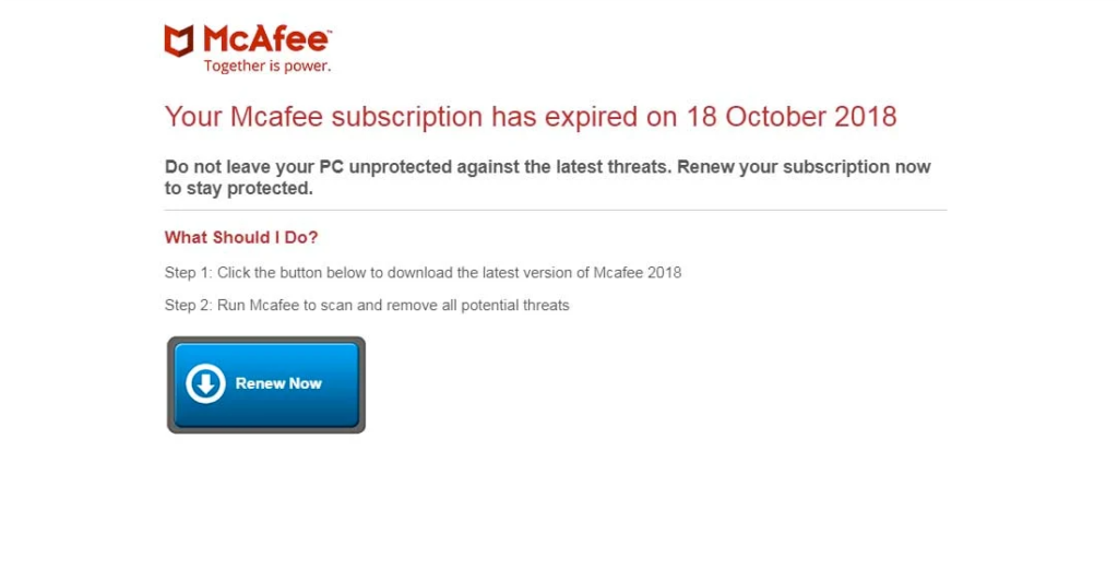 What is Your McAfee Subscription Has Expired scam – WiperSoft Antispyware