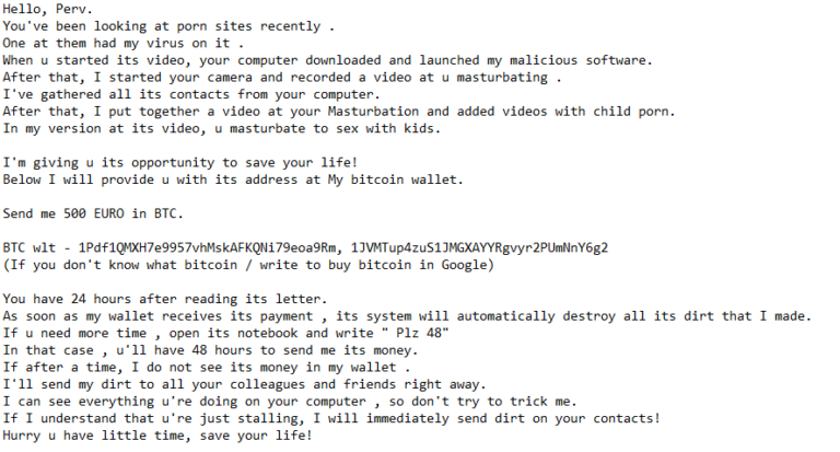 What is the “Hello Perv” sextortion scam email – WiperSoft Antispyware