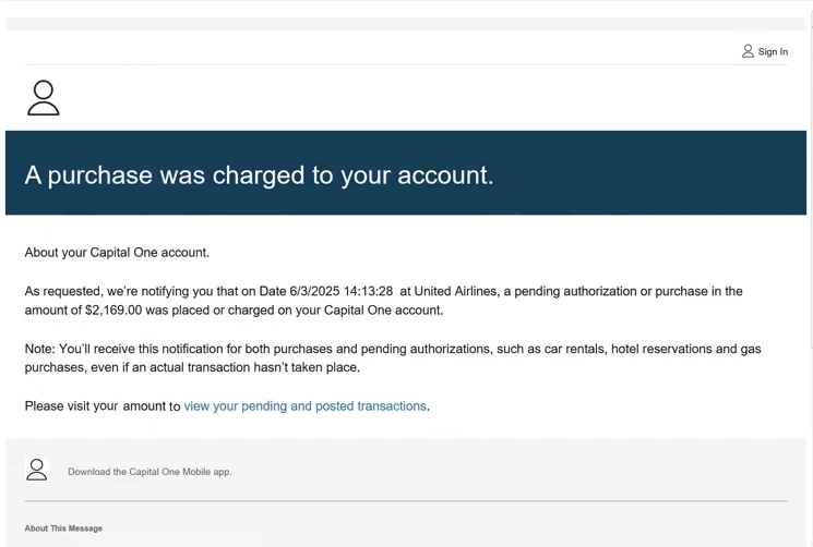 Remove “Capital One – Purchase Was Charged To Your Account” email ...